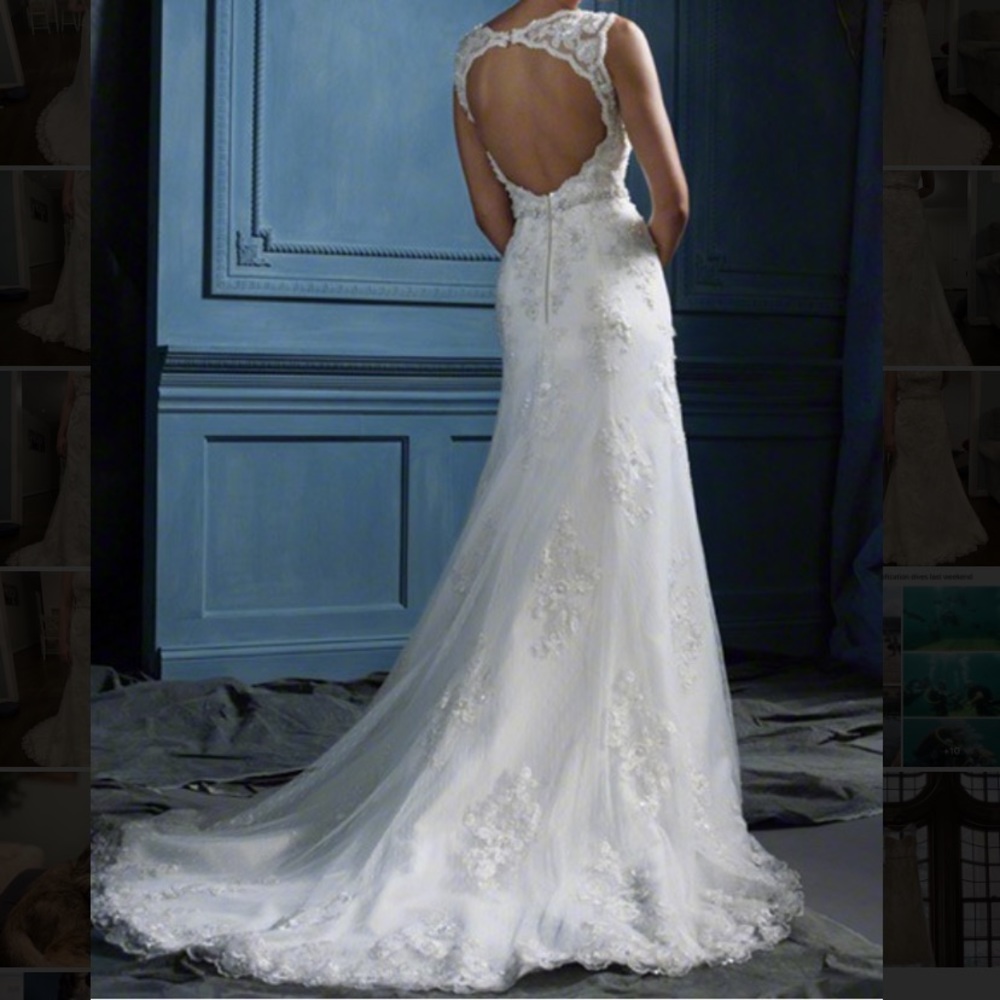 Alfred Angelo Ivory Lace Wedding Dress Size 14 - Gem